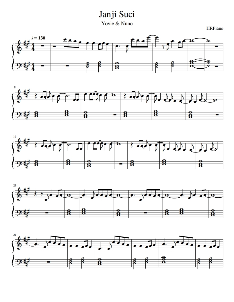 Music Sheet Yovie Nuno Janji Suci Tokofile